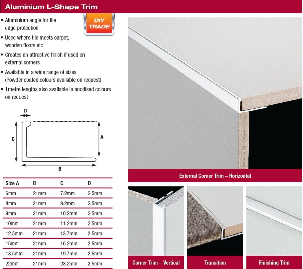 DTA 11MM Aluminium White L-angle Trim 2.5m - APT Group-Tiling ...